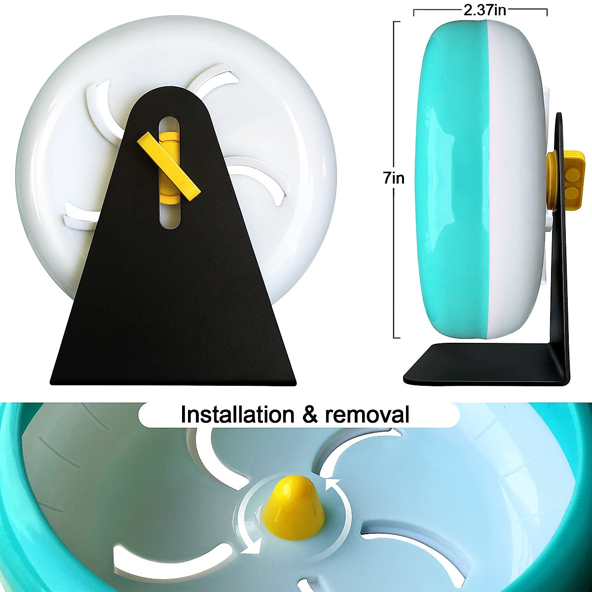 Hamster Silent Wheel, Super-Silent Small Animal Exercise Wheel Accessories, Quiet Hamster Running Wheels with Adjustable Stand for Hamsters,Gerbils,Mice,Small Pet 7in (Blue D)