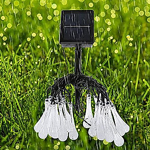 YQX-Solar String Lights Outdoor, LED Teardrop Fairy Tale Light Waterproof, Crystal Raindrop Holiday Decoration Lights, for Garden Patio Home Fences Party,White,100Light