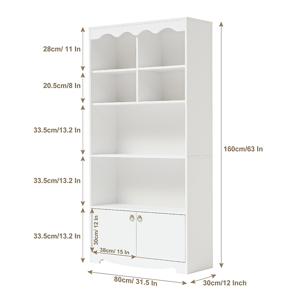GarveeHome Bookshelf, 5 Tier Open Bookcase and Bookshelf, Modern Bookcase with Doors, Wood Bookcase Storage Organizer Shelf, 63 in Tall Display Storage Shelves for Bedroom Living Room Office, White