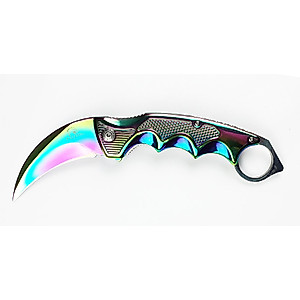 Full Metal CSGO Karambit Claw Folding Pocket Knife, Tactical Knife. For Gift, Collection, EDC (RAINBOW)