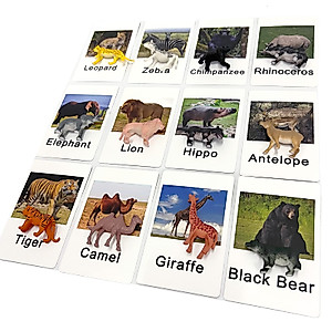 MEROCO Montessori Zoo Safari Animal Match - Miniature Figurines with 2 Part Matching Cards Montessori Language Materials Preschool Learning Toy NEWTT004