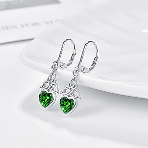 Celtic Emerald Birthstone Dangling Earrings 925 Sterling Silver Birthstone Emerald Green Drop Dangle Earrings May Birthstone Earring Celtic Jewelry Christmas Gifts for Women Graduation Gifts Birthday