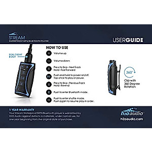 100% Waterproof Stream MP3 Music Player with Bluetooth and Underwater Headphones for Swimming Laps, Watersports, Normal Cord, 8GB – by H2O Audio