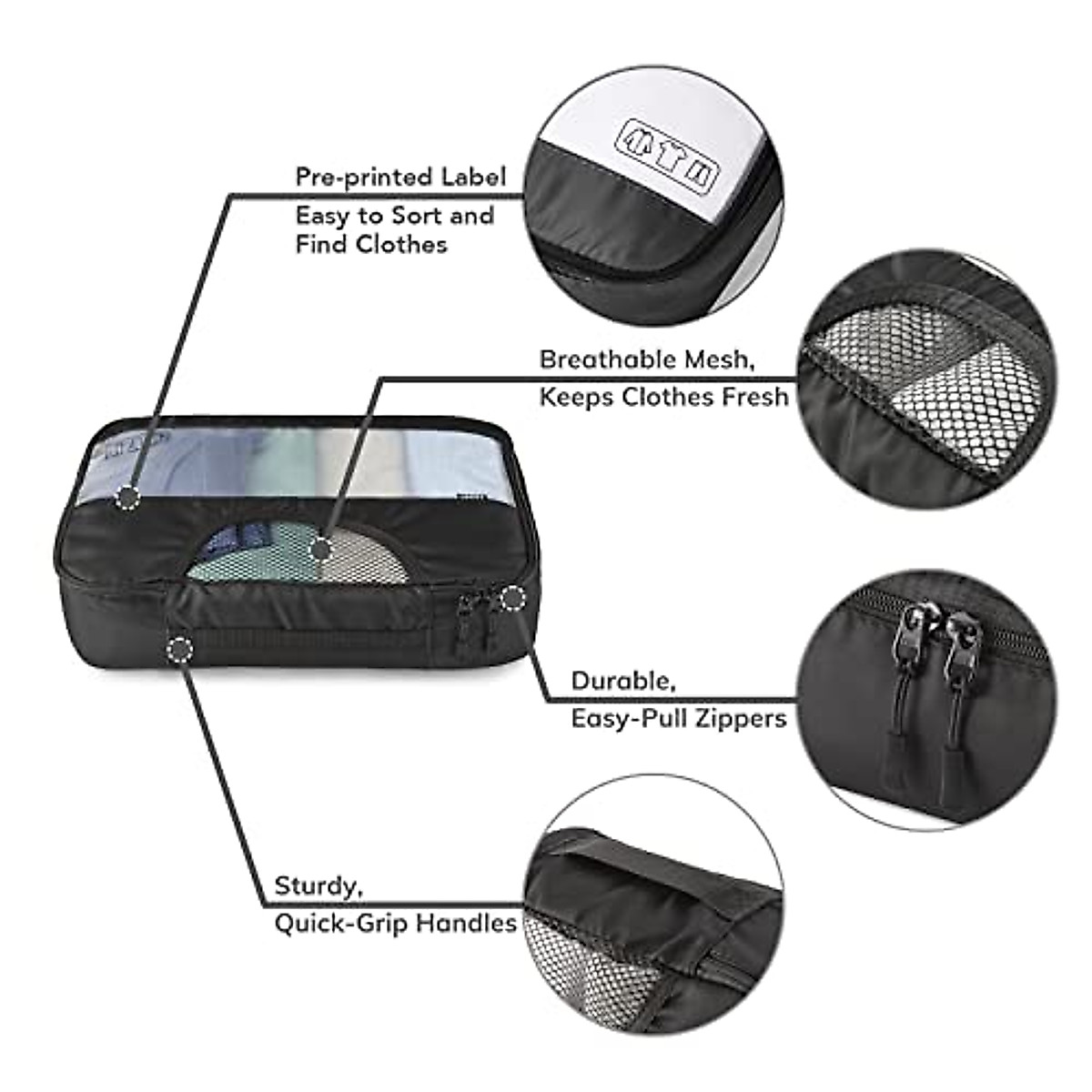 Veken 8 Set Packing Cubes for Suitcases, Travel Bag Organizers for Carry on, Luggage Organizer Bags Set for Travel Essentials Travel Accessories in 4 Sizes(Extra Large, Large, Medium, Small), Black