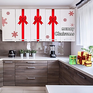 8 Pieces Christmas Cabinet Ribbons Bows Decorations Large Red Kitchen Cabinet Door Ribbons and Bows for Christmas Party Supplies