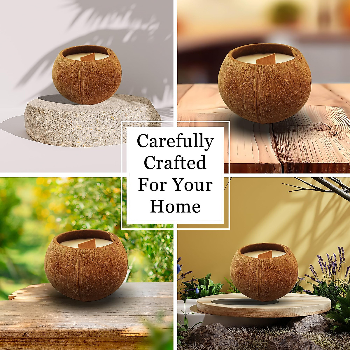 Tropical Coconut Candle with Wooden Wick - Coconut Scented Coconut Shell Candle Made with Real Hollow Coconut Shells - Great Beach Scented Candle Coconut and Relaxing Bath Decor (Coconut Scent)