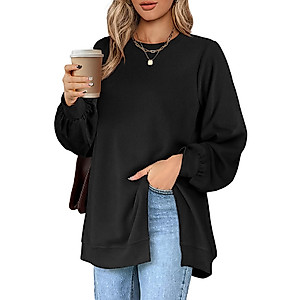 WIHOLL Womens Tops Dressy Casual Long Sleeve Black Crewneck Sweatshirt Lightweight XL