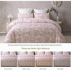 meadow park Cotton Clipped Jacquard Duvet Cover Set Twin, 2 Pieces Jacobean Floral Bedding Set (Pink, Twin)