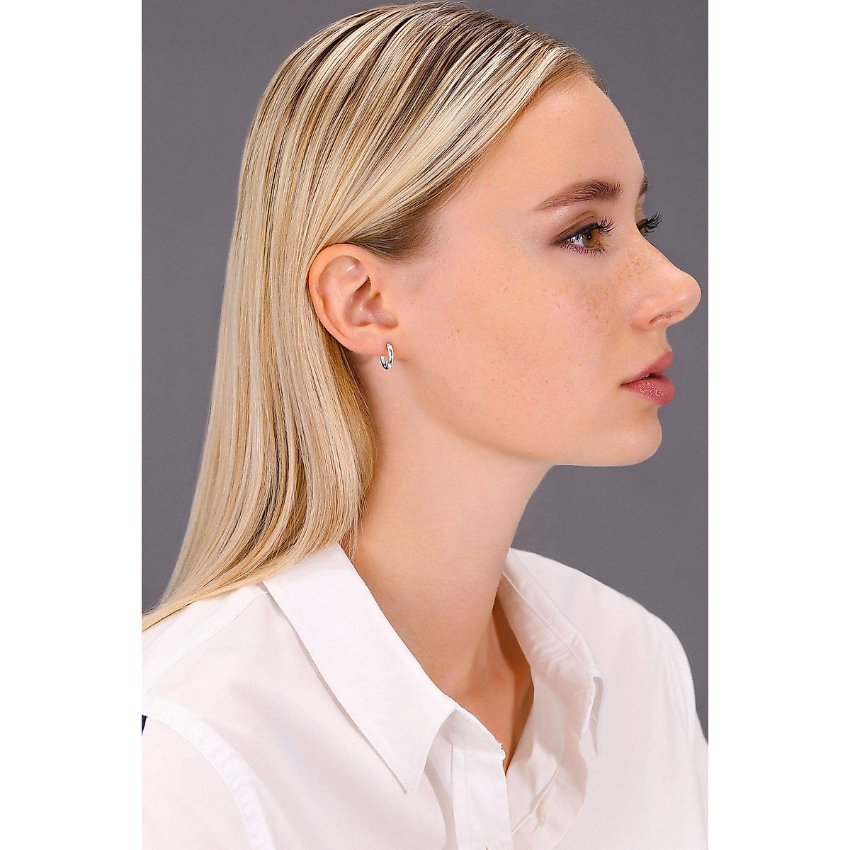 14k White Gold Small Round Hoop Earrings, 12mm (0.48 inch Diameter)…