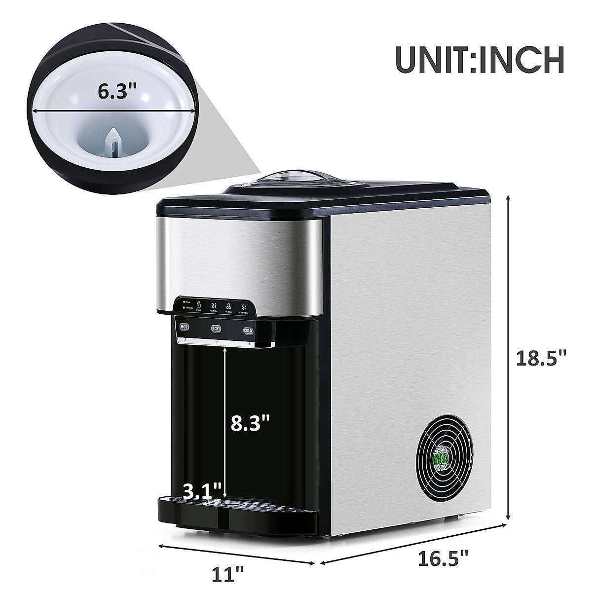 3 in 1 Water Dispenser with Ice Maker Countertop Portable Water Cooler