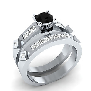 IdealJewel95 1.40 ct Black Spinel & White Sapphire Sterling Silver Bridal Ring Set Free Size For Women Wedding/Valentines / Engagement_4