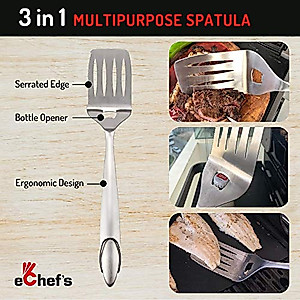 18” BBQ Grilling Tools Set - Heavy Duty – Extra Thick Quality Stainless Steel - Spatula | Fork | Tongs | Grill Cleaning Brush | Bonus 0.39mm Barbecue Grill Mat