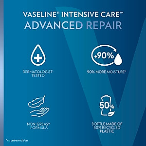 Vaseline Intensive Care Unscented Advanced Repair Body Lotion - Ultra-Hydrating with Lipids for Extremely Dry Skin, 20.3 oz, Pack of 3