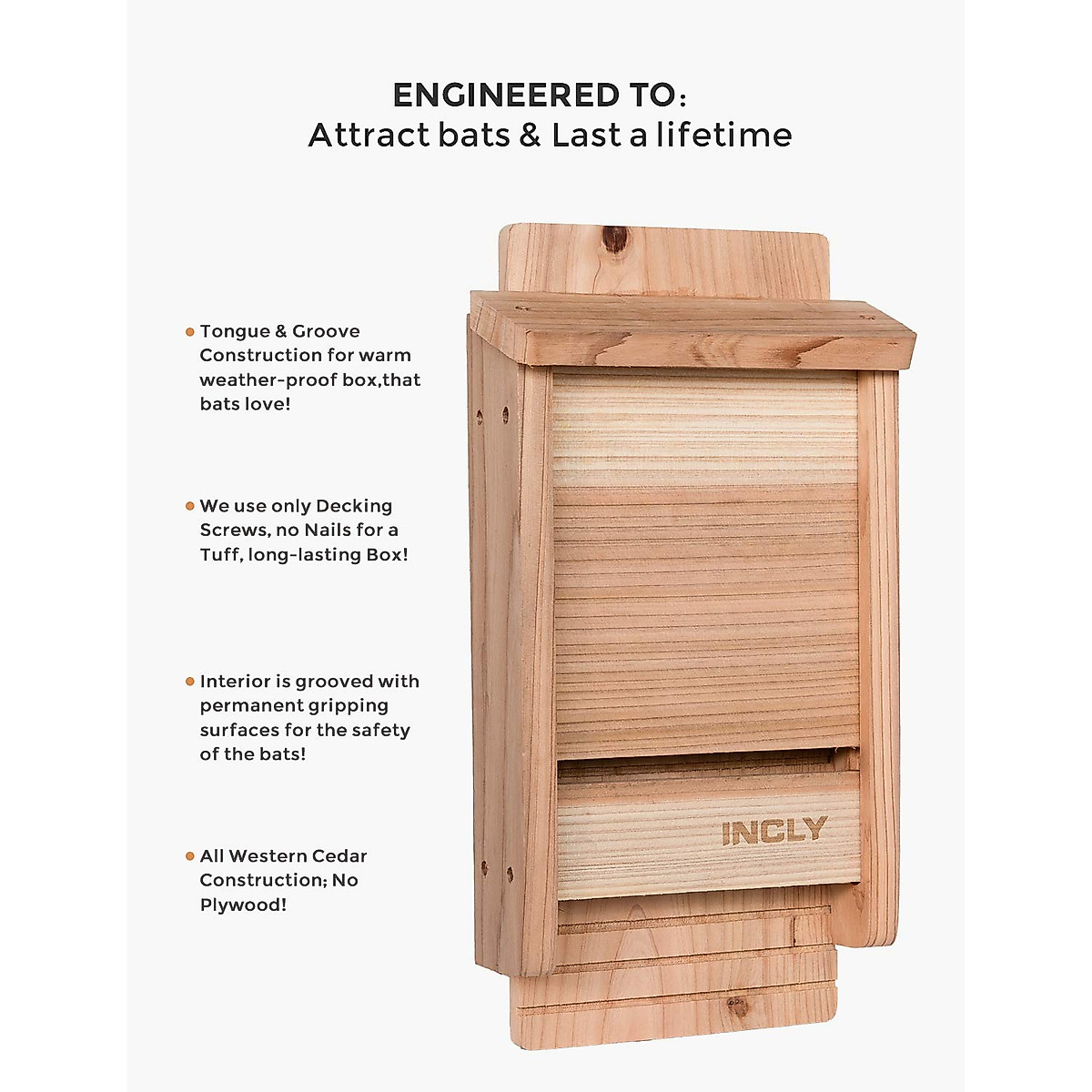 INCLY Small Bat House Kit for Outdoors 14.6"x6.7"x2.2" Shelter Box Roosting Single Chamber Natural Cedar Wood, Pre-Finished Easy to Install