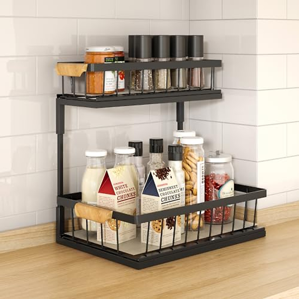 Bravace Under Sink Organizer and Storage - 2-Tier Pull Out Cabinet Organizer with Sliding Drawer L-shape Sliding Shelf Storage Under Bathroom Sink Storage for Kitchen Bathroom(White)