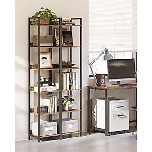 bresurv 6-Tier Bookshelf, Narrow Bookcase with Open Shelves, Talll Book Shelf Coner Shelf for Living Room, Bedroom, Home Office, Study, Bathroom,11.5 x 15.7 x 72.6 Inches, Rustic Brown and Black