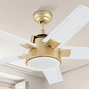 YITAHOME Ceiling Fan with Light and Wall Switch Remote, 52 Inch Modern Gold White Fan, Quiet Reversible Motor, Dimmable LED Color, Memory Function for Bedroom Living Room Patio Indoor Outdoor