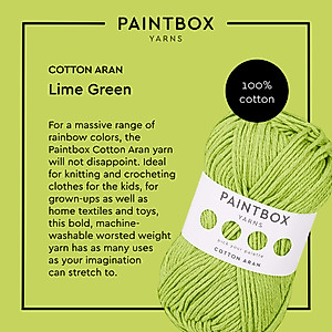 Paintbox Yarns 100% Cotton Aran Yarn 1.76oz (50g), 93 Yards (85m) - Lime Green Worsted Wool for Crochet, Knitting - Soft, Lightweight for Sweaters, Clothes