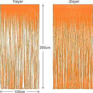 Foil Fringe Curtains Halloweens Party Decorations - Orange Tinsel Photo Backdrop Metallic Streamers for Birthdays, Fall, Pumpkin Theme, Thanksgiving, Basketball Party Decorations