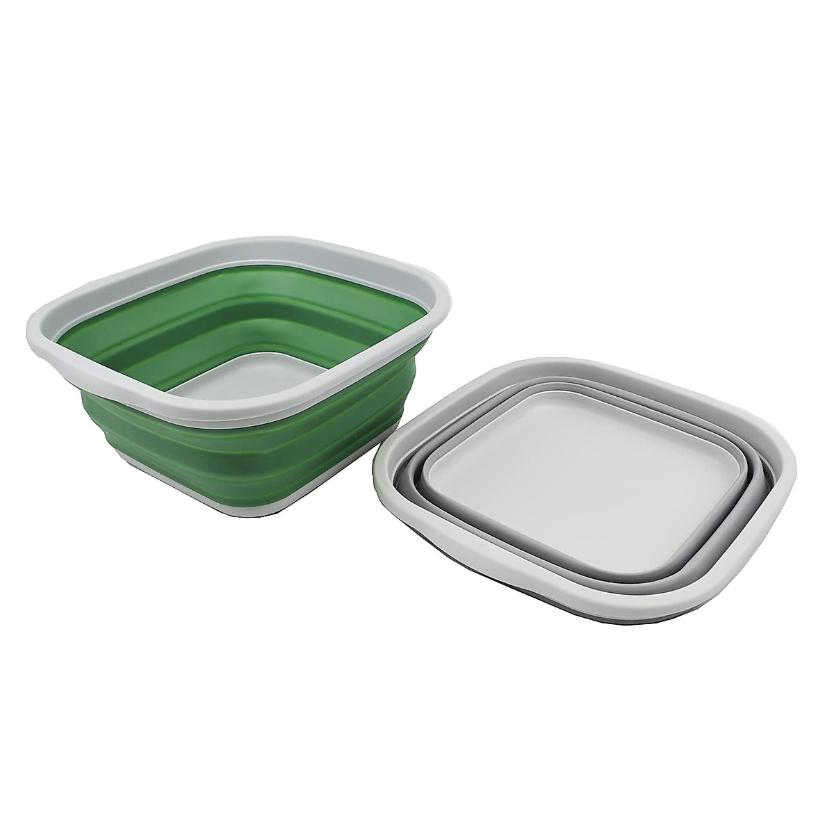 SAMMART 5.5L (1.4 Gallons) Set of 2 Collapsible Tub - Foldable Dish Tub - Portable Washing Basin - Space Saving Plastic Washtub (Grey + Dark Sea Green)