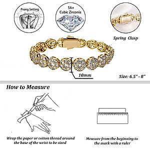 TOPGRILLZ Tennis Bracelet for Women 1 Row 10mm 14K Gold Plated Iced Out CZ Zircon Solitaire Cluster Lab Diamond Tennis Link for Men (7" Gold)