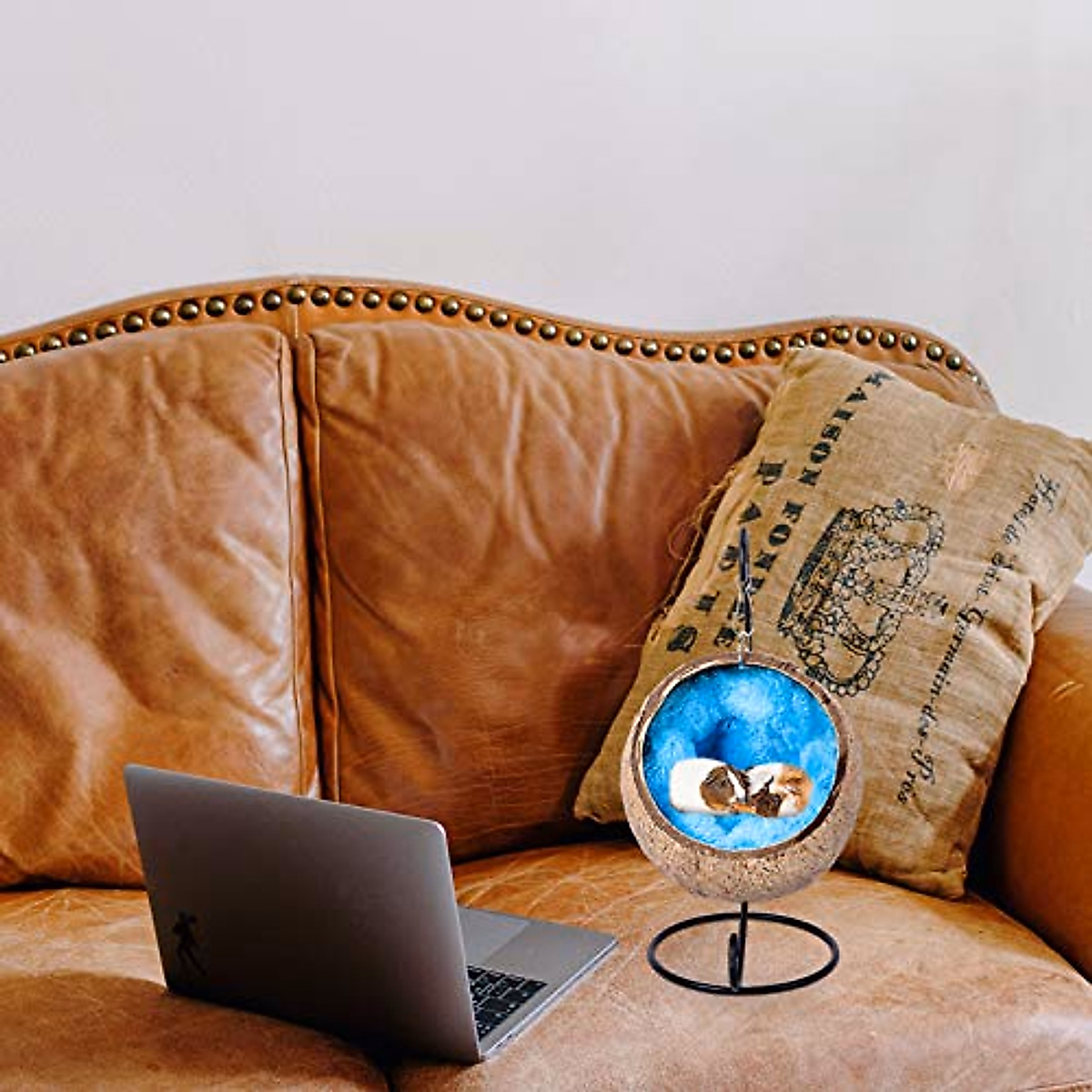 TEHAUX Natural Coconut Shell Bird Nest House Bed with Warm Pad for Parrot Parakeet Hamster Rat Mice Chinchilla Cage Toy Nesting Box