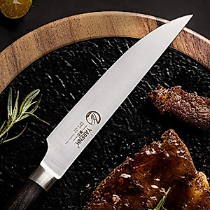 YARENH 6-Piece Steak Knife Set with 5-inch Sharp Blades,Non-Serrated,Made of German High-Carbon Stainless Steel,and Black Pakkawood Handles,Fruit Paring Knife Set