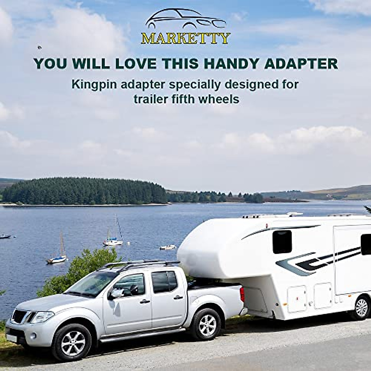 Gooseneck Ball Adapter - Fifth Wheel Kingpin to 2-5/16 Inch Gooseneck Ball Towing Receiver Adapter - Silver