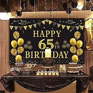 Trgowaul 65th Birthday Backdrop Gold and Black 5.9 X 3.6 Fts Happy Birthday Party Decorations Banner for Women Men Photography Supplies Background Happy Birthday Decoration