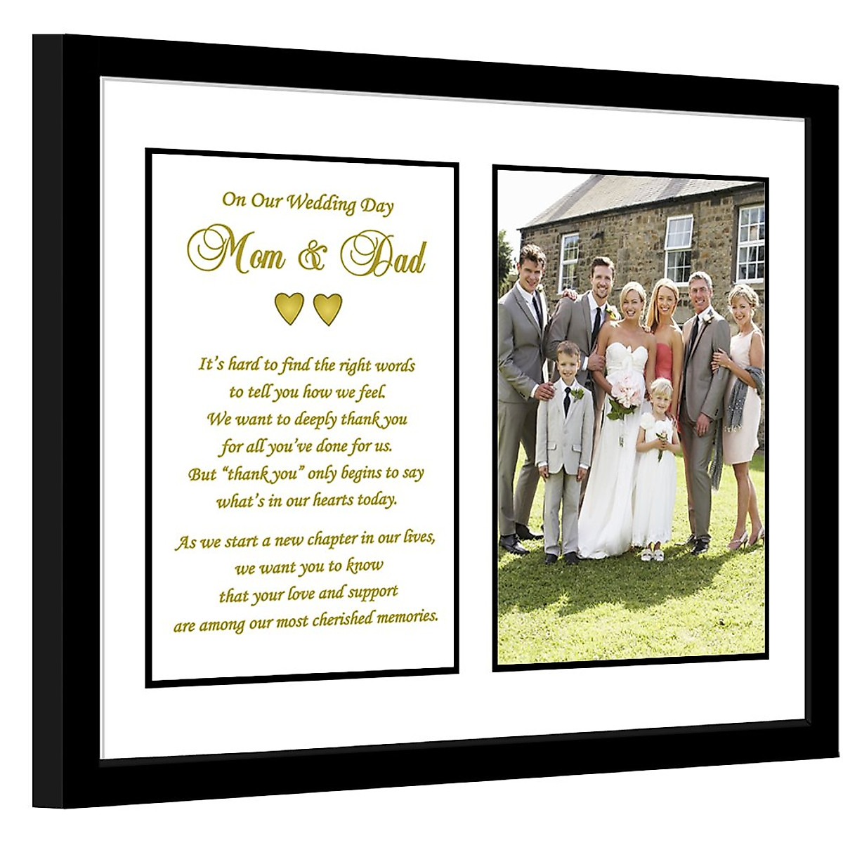 Parent Thank You Wedding Gift, Sweet Poem From Bride and Groom to Mom and Dad in 8x10 Inch Frame, Add 4x6 Inch Photo