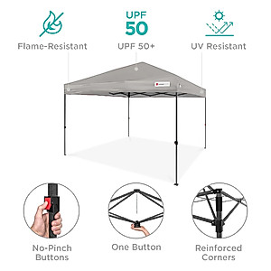 Best Choice Products 10x10ft 1-Person Setup Pop Up Canopy Tent Instant Portable Shelter w/ 1-Button Push, Case, 4 Weight Bags - Light Gray