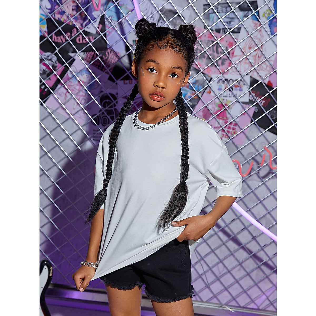 SOLY HUX Girl's Letter Graphic T Shirts Short Sleeve Cute Shirts Oversized Loose Tee Summer Tops White 10Y