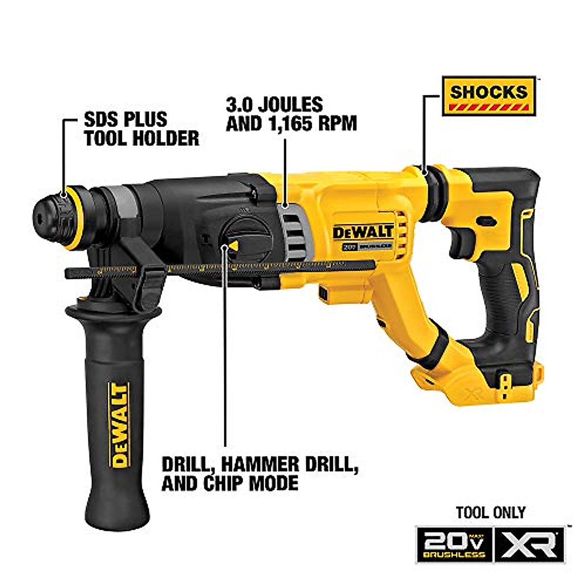 DEWALT 20V MAX Rotary Hammer, SDS Plus, 1-1/8-Inch, Tool Only (DCH263B)