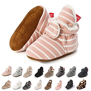 KIDSUN Infant Baby Boy Girl Fleece Bootie Newborn Stay On Slipper Winter Warm Gripper Non-Slip Crib Shoes