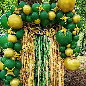 Dark Green White Balloon Garland Arch - 122PCS Dark Green Metallic Gold Balloons Green and Gold Balloons for Forest Birthday Green Gold Graduation Party Decorations