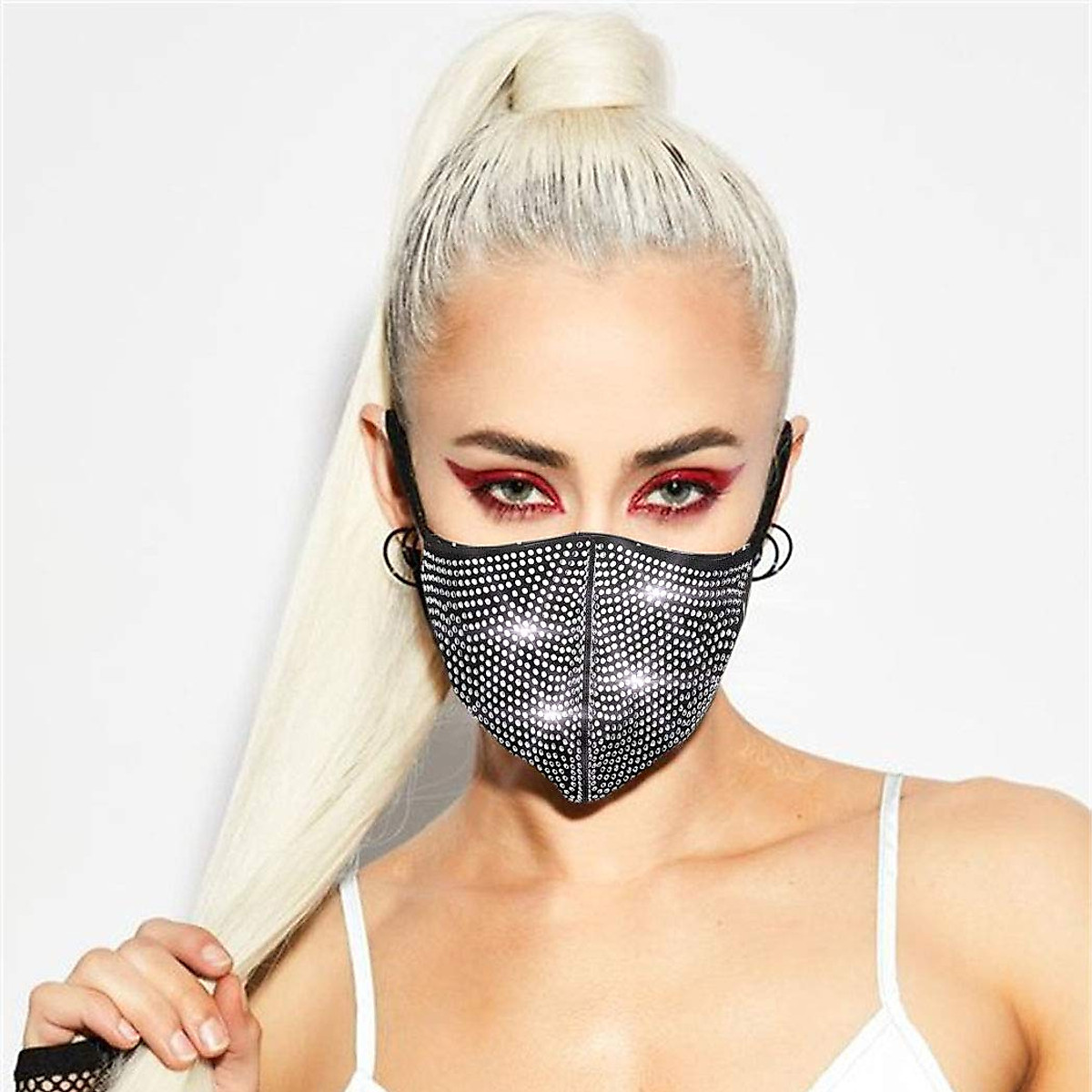 Urieo Fashion Sequins Face Mask Black Sparkly Rhinestones Masks Fashion Masquerade Halloween Masks Ball Party Nightclub Rave Festival for Women and Girls