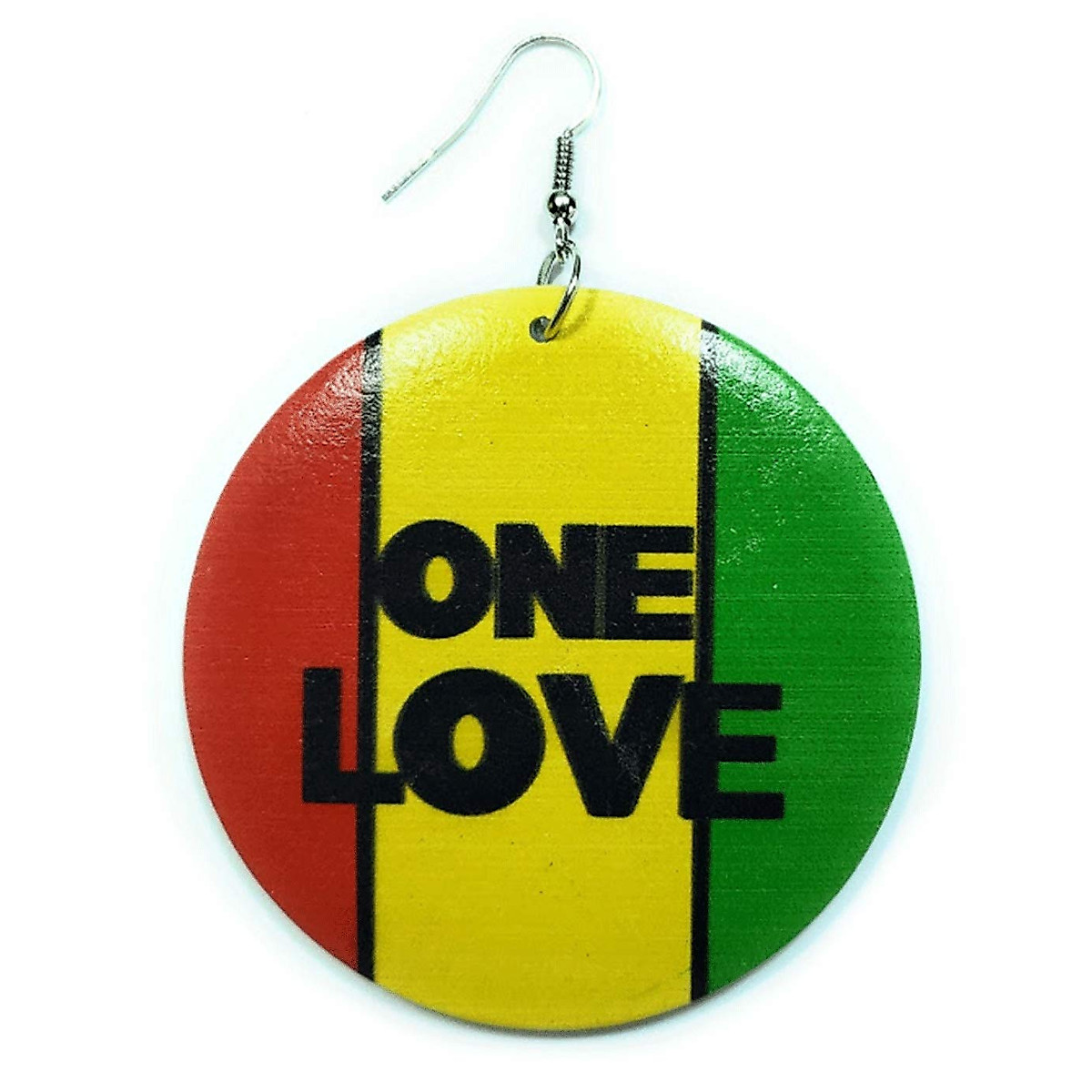 Rasta Red Yellow Green Africa One Love Circle Wood Wooden Light Weight Black African American Fashion Earrings