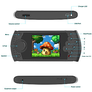 Handheld Games for Kids 16 Bit Retro Video Game Player Built-in 230 HD Games 3” TFT Screen Rechargeable Electronic Games Support Headphone for Best Gift (Black)