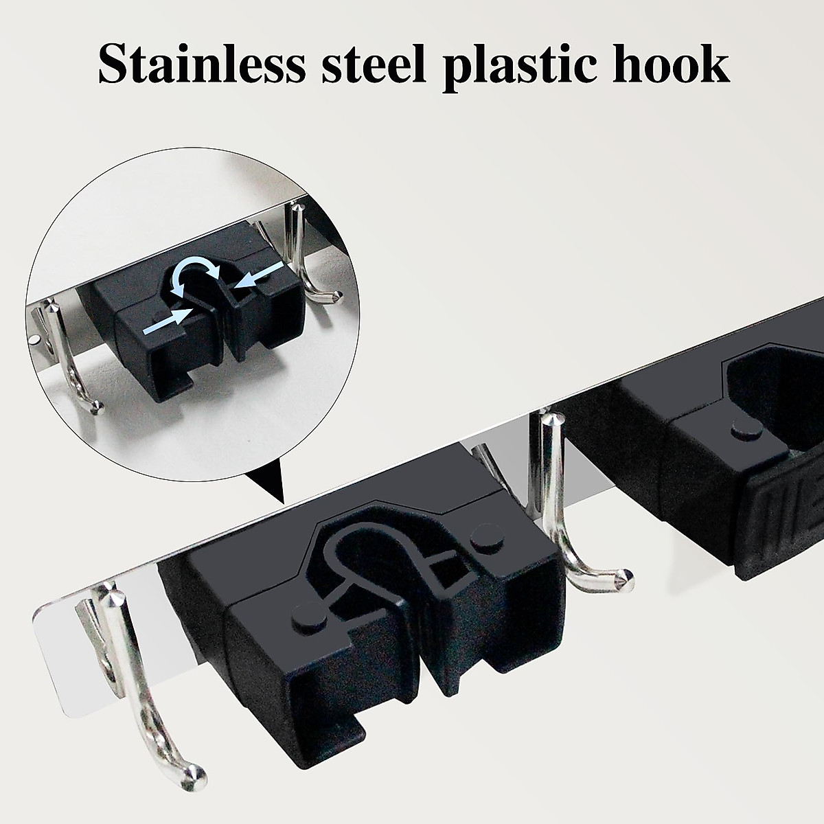 Caoliuyiyi Broom Holder Wall Mount, Stainless Steel garage organization, Non-slip broom mop holder wall mounted, Self Adhesive for Laundry Room (4 Racks and 5 Hooks)