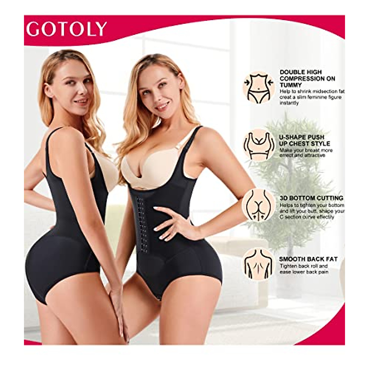 Gotoly Women Waist Trainer Bodysuit Tummy Control Corset Full Body Shaper Cincher Tank Top with Adjustable Straps (Small, Black)