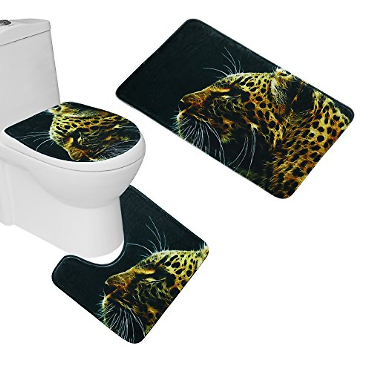Amagical 16 Pieces Black Leopard Bath Mat Set Shower Curtain Set Bathroom Mat Contour Mat Toilet Cover Shower Curtain 12 Hooks