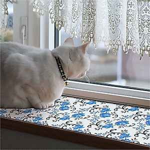 FIFTY FEET 18X96 Inch Shelf Liner for Kitchen Cabinets, PVC Drawer Liner for Dresser Non-Slip Bathroom, Non-Adhesive Cabinet Liner Washable (Blue Floral)(3 Roll)