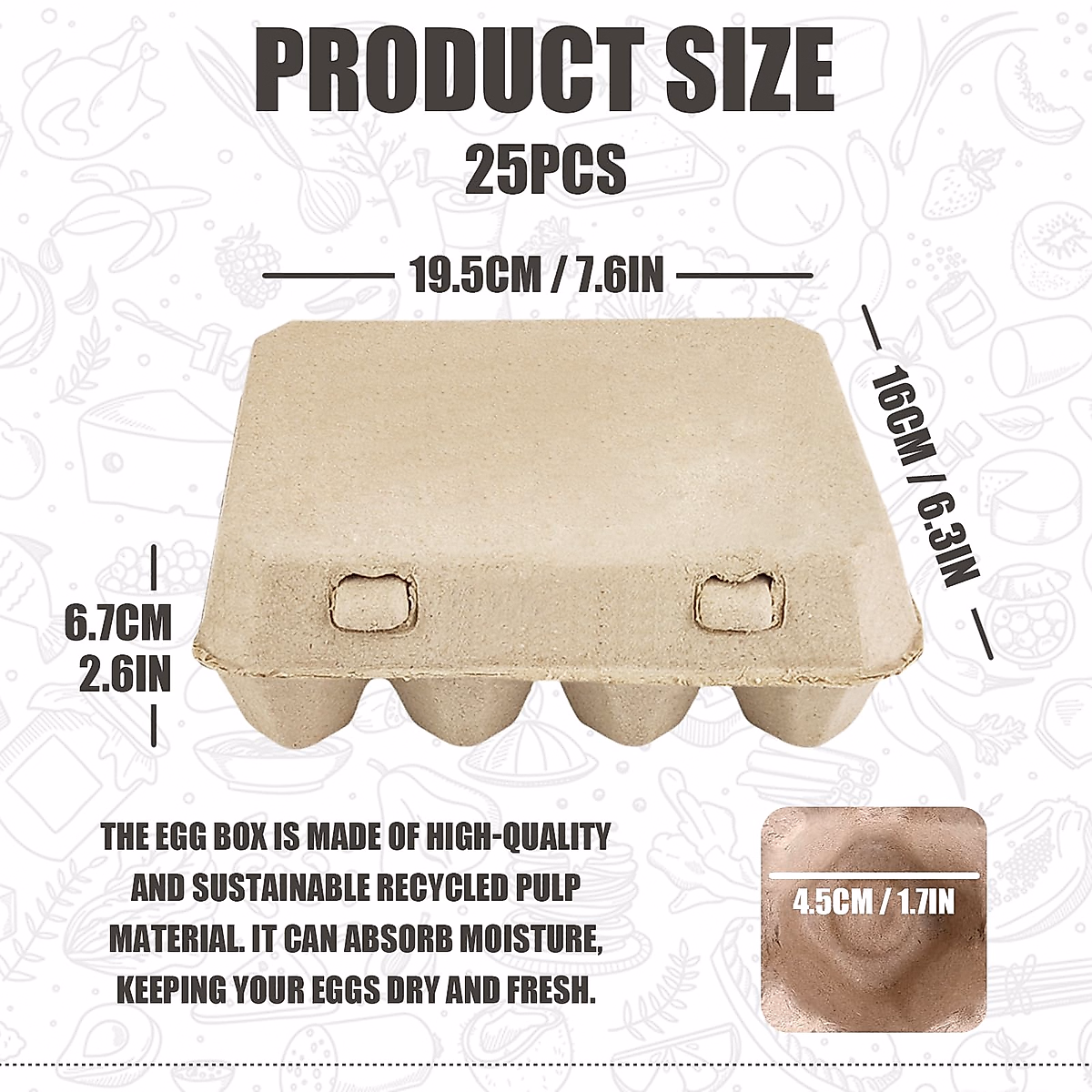 QPEY 25 Pcs Egg Cartons Cheap Bulk, 3x4 Eggs 12 count Pulp Paper Egg Tray Egg Storage Containers Holder for Supermarkets, Kitchen, Vegetable Markets