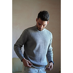 PJ PAUL JONES Crew Neck Sweater for Men Cable Knit Waffle Pullover Thermal Sweaters Grey XXL