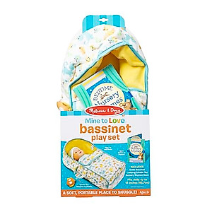 Melissa & Doug Mine to Love Bassinet Play Set Portable Carrier for Dolls with Crinkle Toy, for 3+ years, Nursery Rhyme Book