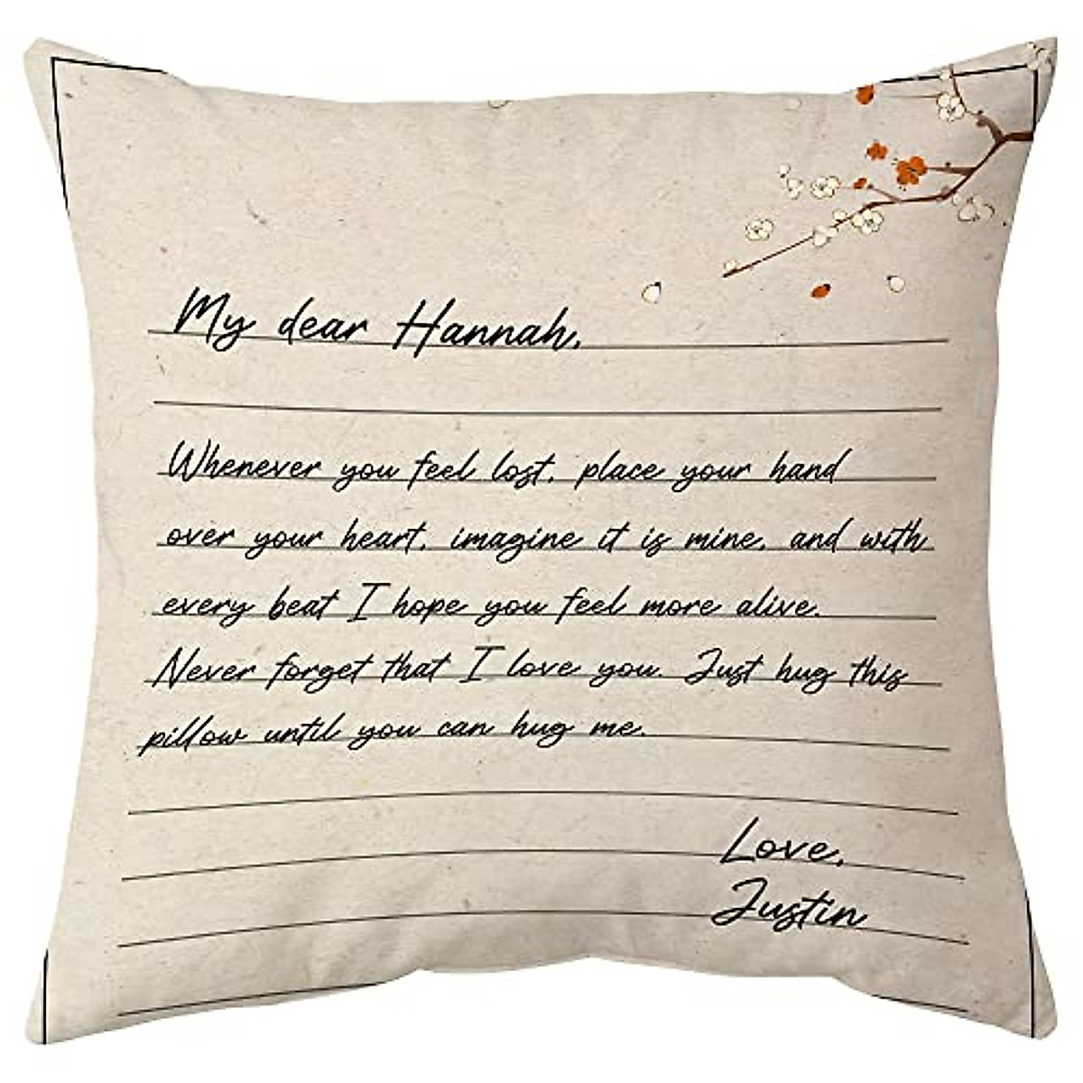 Hyturtle Personalized Love Letter Throw Pillow (Insert Included) Long Distance Gifts for Her Girlfriend Wife Him Boyfriend Husband - Valentine's Day Anniversary - Customized Cushion Home Decor Pillow