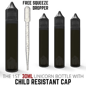 30ml Chubby Gorilla LDPE PET Plastic Unicorn Squeeze Bottle (10 Pack) Dropper bottle (Transparent Black) REUSABLE, Child Resistant Cap, Easy Drip Tip Applicator Dropper Bottles with Squeeze Dropper