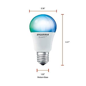 SYLVANIA Smart Bluetooth LED Light Bulb, A19 60W Equivalent, Efficient 10W, Works with Apple HomeKit, RGBW Full Color and Adjustable White, No Hub Required - 1 Pack