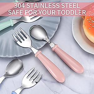 6 Pcs Toddler Utensils Set, Baby Silverware Set, Stainless Steel Toddler Forks and Spoons, Children Baby Spoons and Forks Cutlery Set with Round Handle, Dishwasher Safe