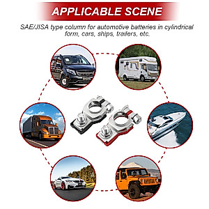 AUCELI Battery Terminal Connector, Top Post Battery Cable Terminal Clamp Set, Positive and Negative 1 Pair with 2 Washers, Good Contact Corrosion Resistance Car Accessories for SUV Van Motorcycle